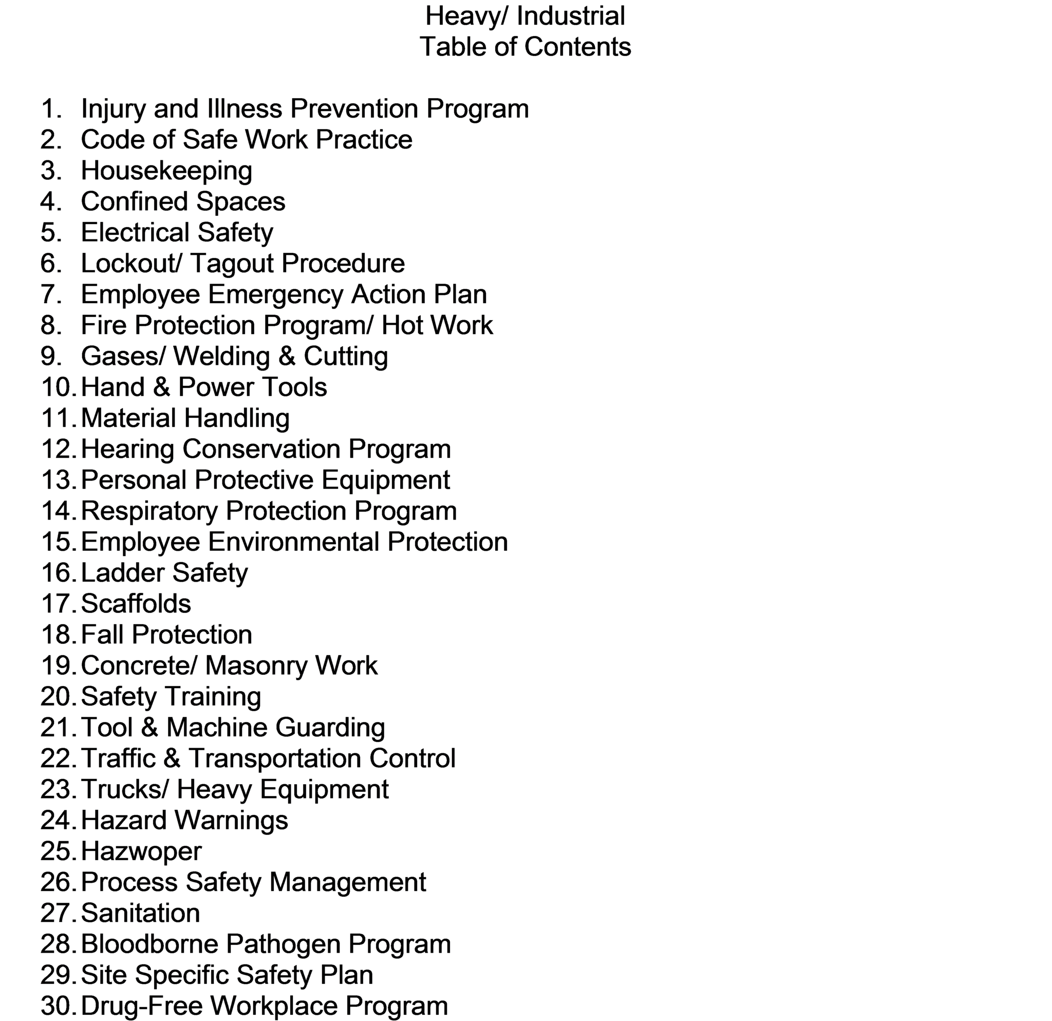 Heavy/ Industrial - Construction Safety & Health Program Manual Plan ...