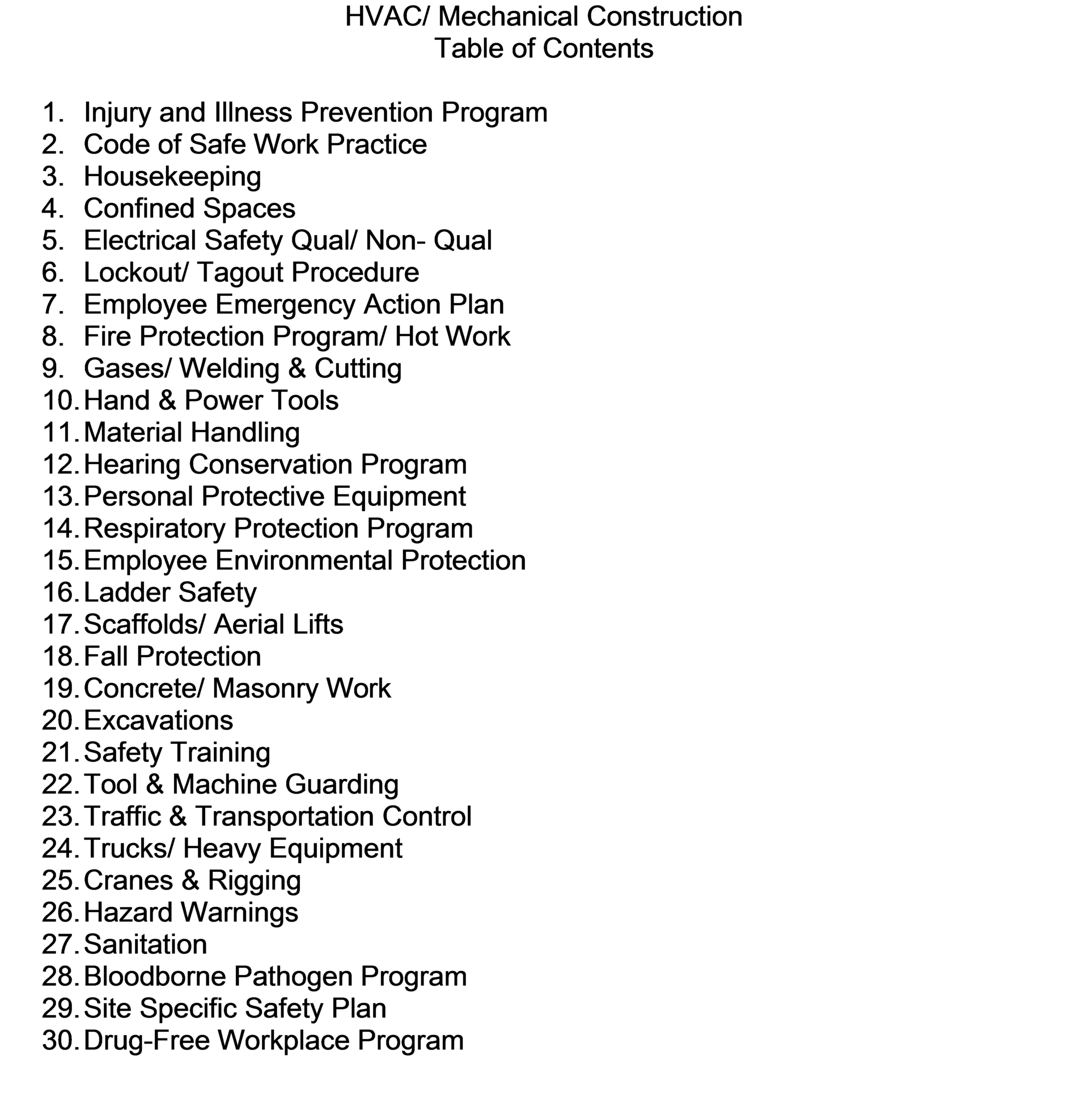 HVAC/ Mechanical - Construction Safety & Health Program Manual Plan ...