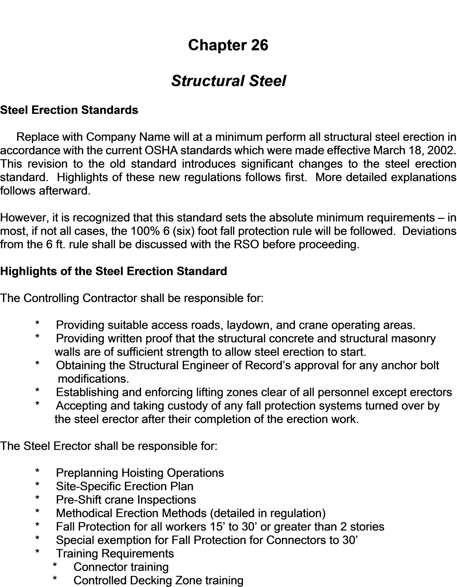 Steel Erection - Construction Safety & Health Program Manual Plan ...